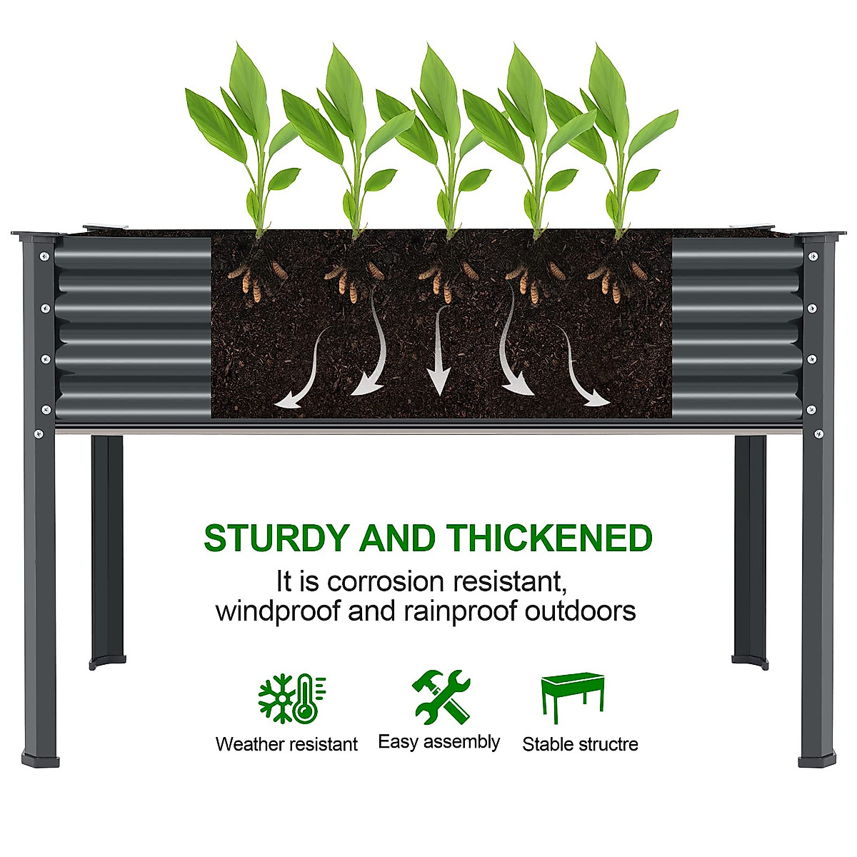 Land Guard Galvanized Raised Garden Bed with Legs, 48×24×32in Large Metal Elevated Raised Planter Box with Drainage Holes for Backyard, Patio, Balcony, 400lb Capacity(Grey)……