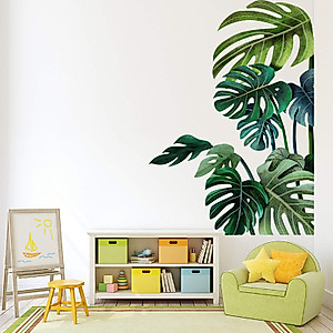 Big Green Leaf Wall Stickers Tropical Plant Leaves Window Decals Decorations Murals Wall Art Decorative Sticker for Kids Living Room Bedroom Nursery Playroom Cute Holiday Jungle Party Decor Supplies