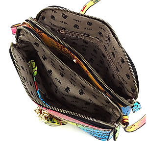 MIZUBA Multi Graffiti Tassel Zipper Crossbody Bag graffiti bags for spray cans graffiti art bag graffiti bags and purses (Blue/fuchsia)