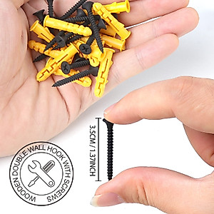 HNYYZL Wooden Wall Hooks, 6 Pack Wood Hooks Wall Mounted, Modern Coat Hooks, Heavy Duty Double Hooks with Metal Black Screws, Wood Wall Hooks Organizer for Hanging Coat, Hat, Scarf, Bag, Towel