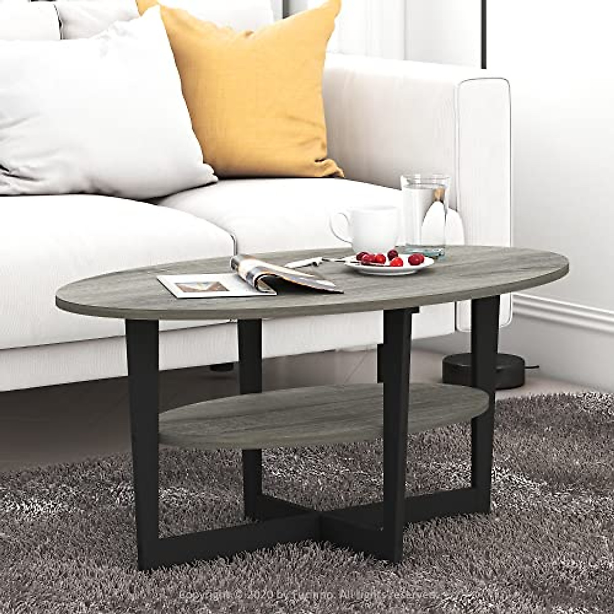 Furinno Coffee Table, 1-Pack, French Oak Grey/Black