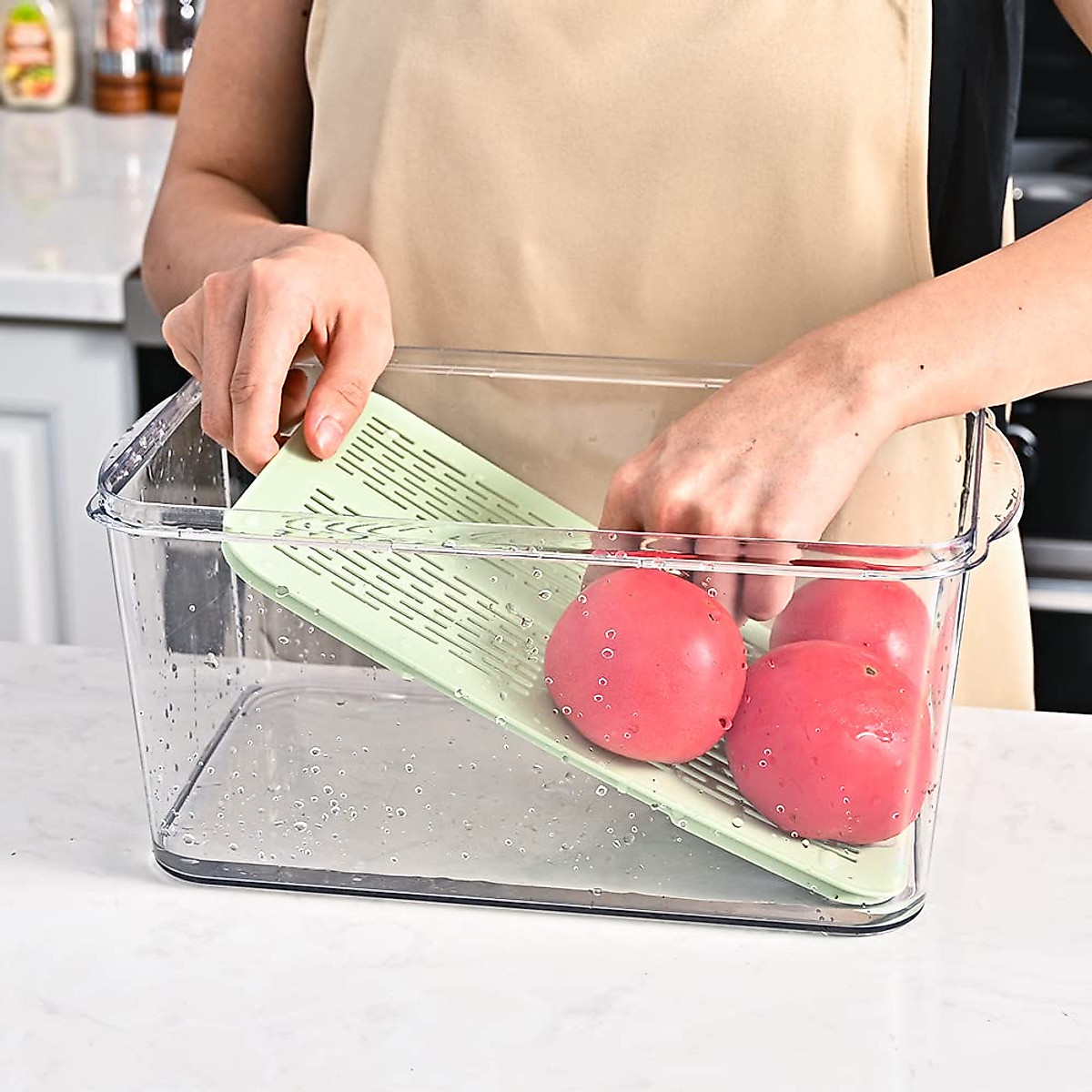 Fruit Storage Containers for Fridge 3 Pack Vegetable Produce Saver Container Refrigerator with Lid & Removable Tray Air Vents, Time Remember, BPA-Free Kitchen Organizer Bins Lettuce Salad Berry Keeper