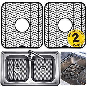 DecorRack 2 Black Sink Protectors for Kitchen Sink, 12" x 11" Dish Rack, Protect Sink from Stains, Damage, Scratches, Dishwasher Safe Sink Grid, Sink Mat, for Kitchen (2 Pack, Black)