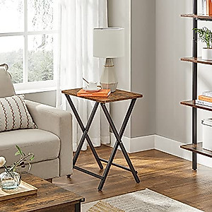 VASAGLE TV Tray Set of 2, Folding Tables, Snack Table for Dinner, Laptop Tables, Foldable, Collapsible, and Space-Saving, Industrial, Rustic Brown and Black ULET251B01