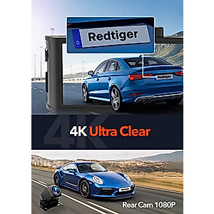 REDTIGER Dash Cam for Cars,4K UHD 2160P Car Camera Front, Wi-Fi GPS,3.18" LCD Screen,Night Vision,170° Wide Angle,WDR,G-Sensor,24H Parking Monitor, Support 256GB Max
