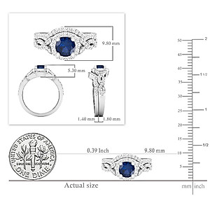 Dazzlingrock Collection 5.8mm Round Blue Sapphire & White Diamond Infinity Swirl Halo Wedding Ring Set for Women in 14K White Gold Size 9