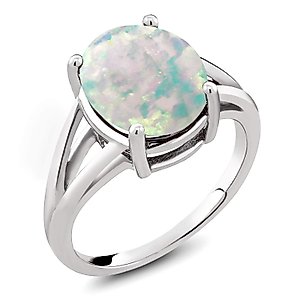 Gem Stone King 925 Sterling Silver White Opal Ring For Women (4.00 Cttw, Gemstone October Birthstone, Oval Cabochon 12X10MM, Available In Size 5,6,7,8,9)