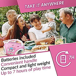KLIM Candy Kids Portable CD Player for Kids - New 2023 - FM Radio - Batteries Included - CD Boombox for Kids - Cute Pink Radio cd Player with Speakers for Kids and Toddlers - Pink