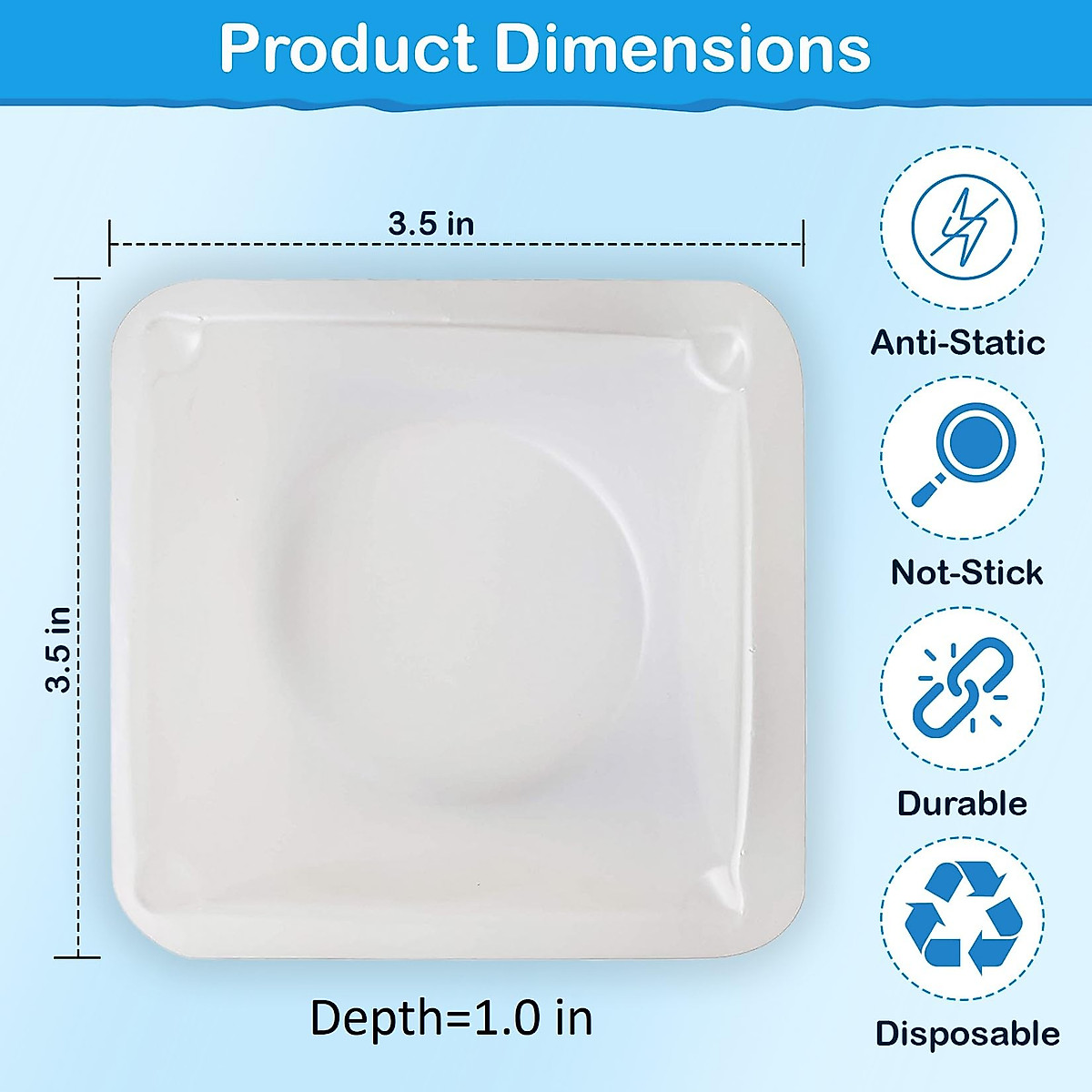 Medium 3.5" Square Polystyrene Weigh Boats, Weighing Dishes, Weighing Boats with Easy-Pour Spout, Anti-Static Disposable Tray, 100ml (120 pcs)