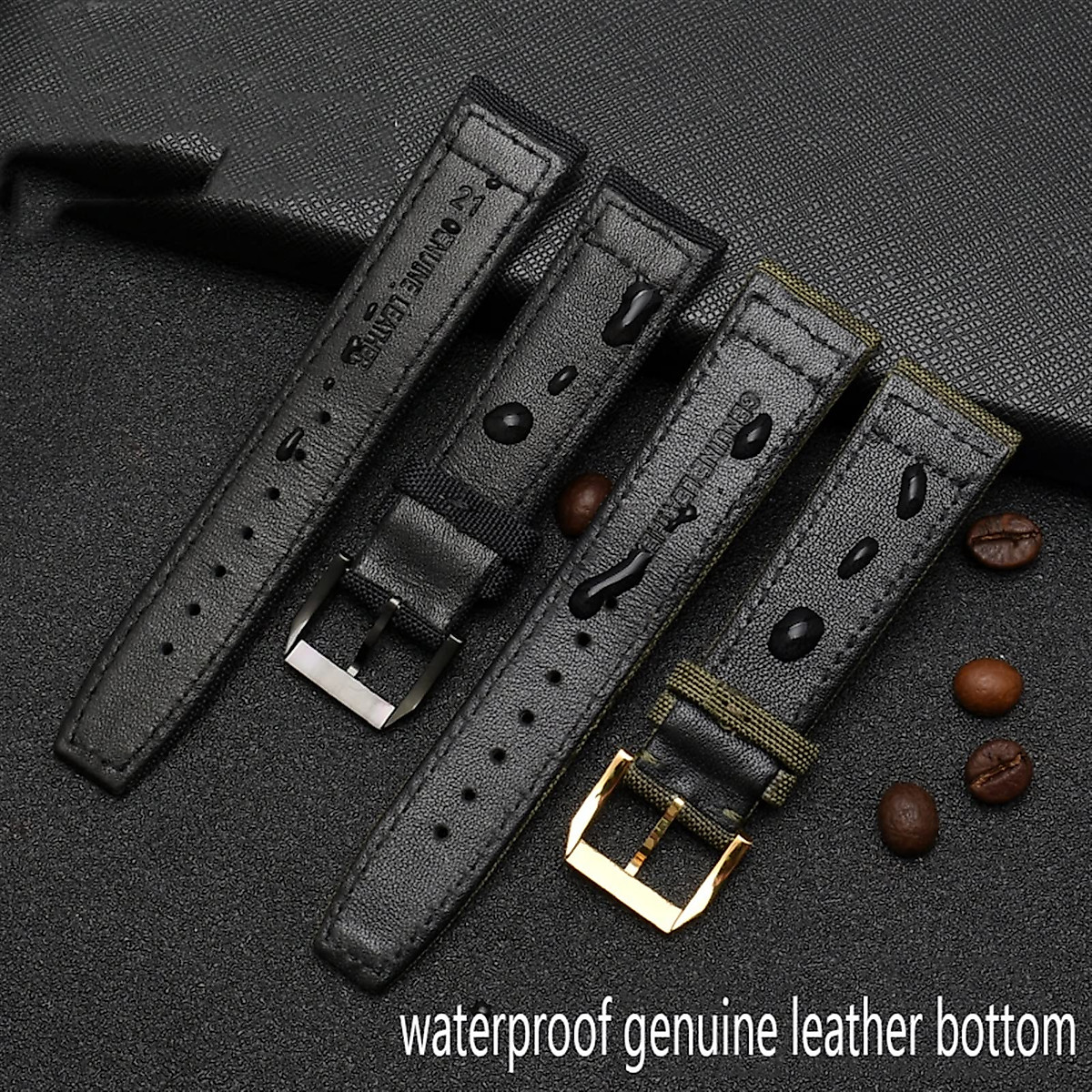 CYSUE for IWC Pilot Spitfire Timezone TopGun Strap Green Black Belts Wristwatch Straps 20mm 21mm 22mm Nylon Canvas Fabric Watch Band (Color : Black Black, Size : 21mm)