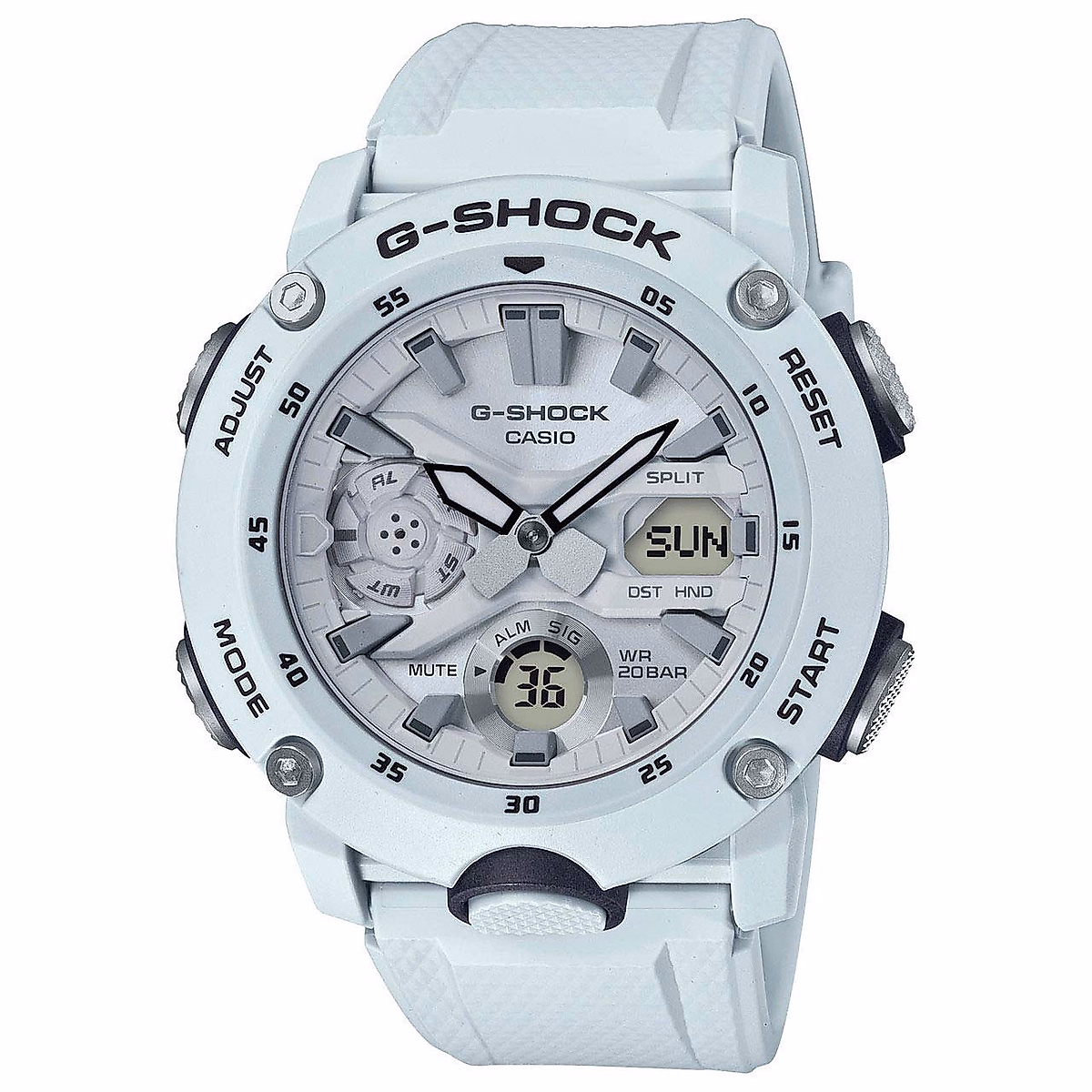 Casio GA2000S-7A Men's Carbon Core Guard Analog Digital Alarm Chronograph White G Shock Watch