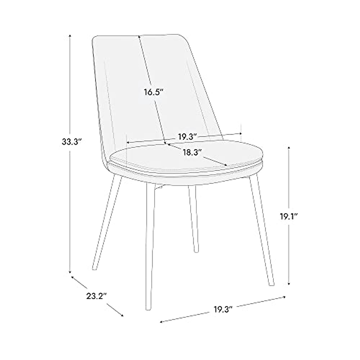 CHITA Mid-Century Padded Dining Chair, Modern Upholstered Fabric Dining Room Chair Set of 2 with Metal Legs,White