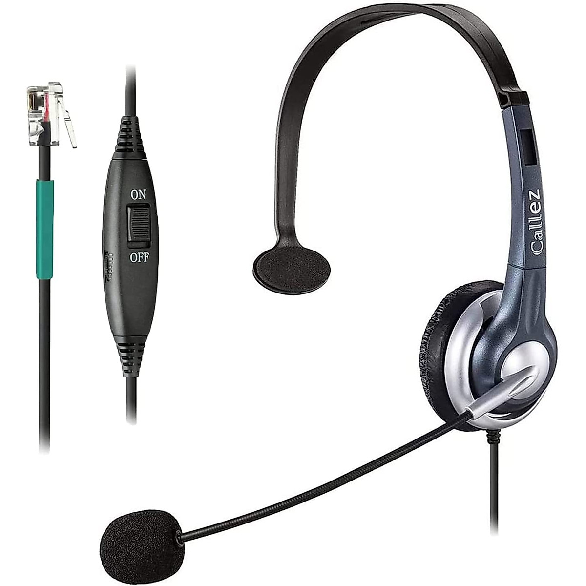 Callez Office Telephone Headset with Noise Cancelling Microphone, RJ9 Headphones Compatible with Polycom Avaya 1416 Aastra 9731 Allworx Gigaset Mitel 5330 Plantronics S10 Landline Deskphones (C300A1)