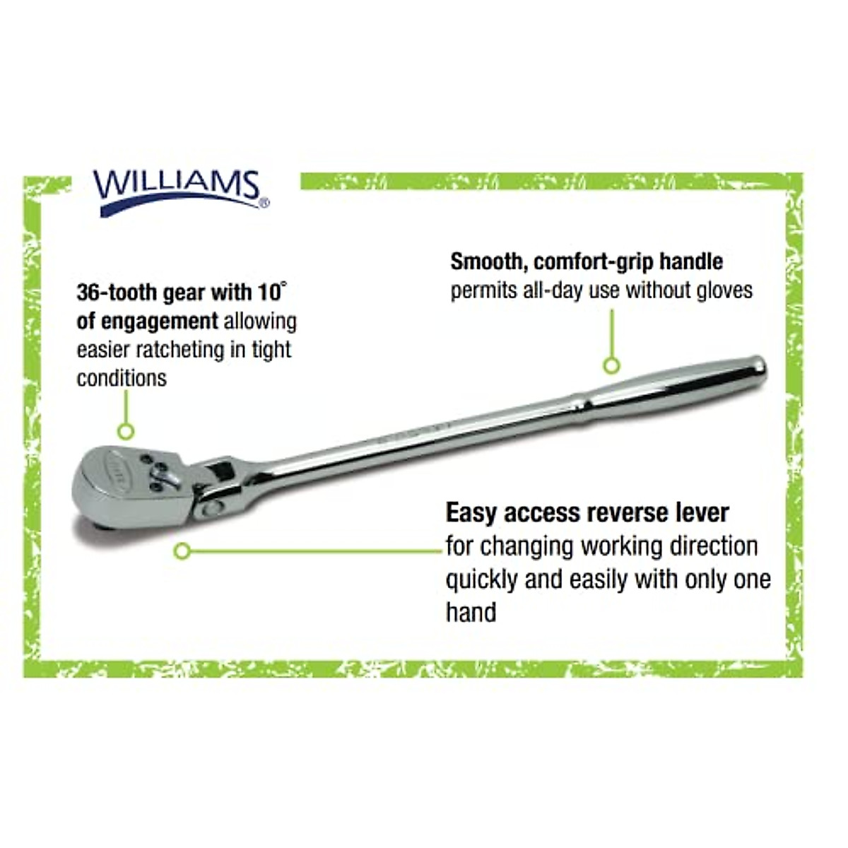 Williams M-52EHFA 1/4-Inch Drive Ratchet, Enclosed Flexible Head, High Polished Chrome