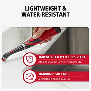 Rubbermaid Reveal Cordless Battery Power Scrubber, Gray/Red, Multi-Purpose Scrub Brush Cleaner for Grout/Tile/Bathroom/Shower/Bathtub, Water Resistant, Lightweight, Ergonomic Grip (1839685)