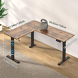 Mr IRONSTONE L Shaped Electric Standing Desk, 59 x 47 Inch Height Adjustable Desk, Corner Adjustable Desk Sit Stand Desk Home Office Computer Desk, Rustic Brown