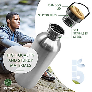 Bambaw 32 oz Water Bottle | Metal Water Bottle | Non-insulated Single Wall Stainless Water Bottle | Steel Water Bottle | Stainless Steel Water Bottles | Travel Water Bottle | 1 Liter Water Bottles