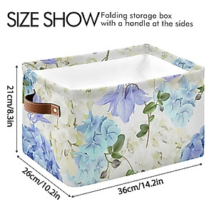 susiyo Blue White Hydrangea Flowers Storage Bins 2 Pcs, 14 x 10 inch Canvas Storage Basket for Shelves Closet Organizing
