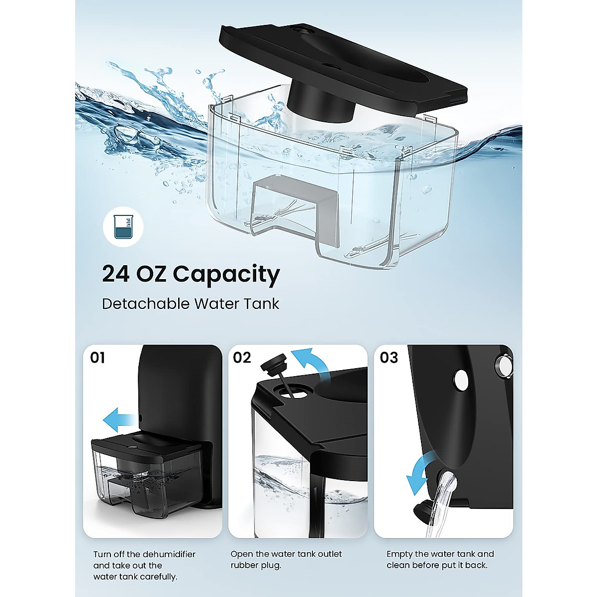 Hysure Dehumidifier,700ml Compact Deshumidificador 1200 Cubic Feet(215 sq ft) Quiet Portable Dehumidifier for Bathroom RV Dorm Room Baby Room Home - Black