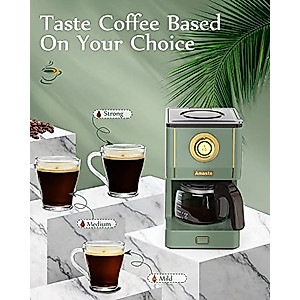 Amaste Drip Coffee Maker, Coffee Machine with 25 Oz Glass Coffee Pot, Retro Style Coffee Maker with Reusable Coffee Filter & Three Brewing Modes, 30minute-Warm-Keeping, Matcha Green