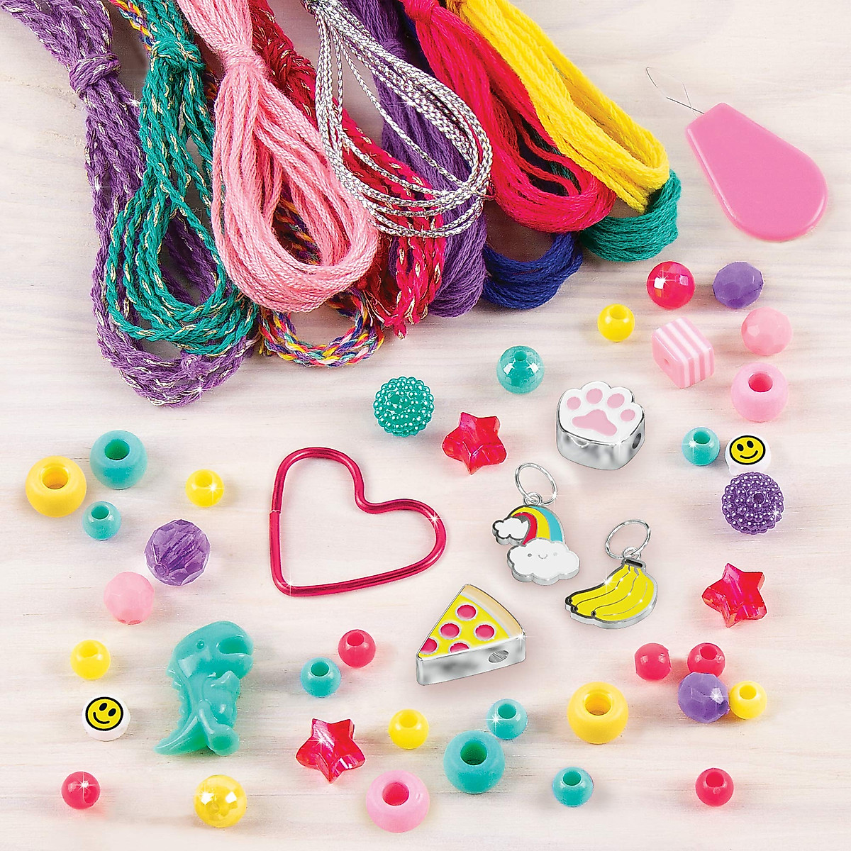 Make It Real - Good Vibes Bracelets Kit - DIY Charm Bracelet Making Kit with Case - Friendship Bracelet Kit with Beads, Charms & Thread - Arts & Crafts Bead Kit for Girls - Makes 5 Bracelets