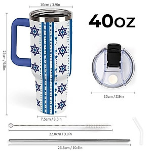 Israel Flag Shaped 40 Oz Tumbler Insulated Stainless Steel Water Bottle Travel Mug Car Cup with Handle And Straw