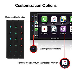 Planet Audio P9950CPA Apple Carplay Android Auto Car Multimedia Player - Double-Din, 6.75 Inch LCD Touchscreen, Bluetooth, MP3-DVD-CD-USB-Aux in, Am/FM Car Radio, Multi Color Illumination