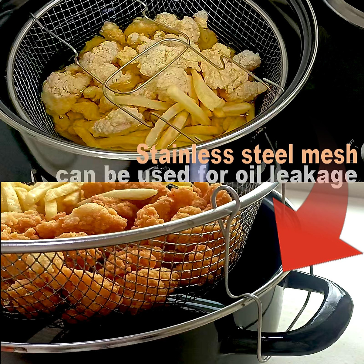 Deep fryer pot With Basket 4Quarts Enamel Stock Pot With Lid Sauce Pot Deep Fryer Pot Suitable Frying Fries,fish Cooking Soup Glass Glaze Easy to Clean High temperature resistance of 900 ° F