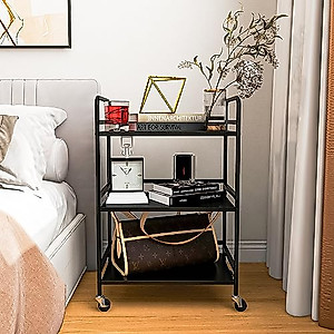 Metal Rolling Cart with 3-Tier Storage Rack,3-Tier Rolling Cart, Utility Cart,Versatile Large Capacity Heavy Duty Cart,Cart with Lockable Wheels,Multifunctional Storage Rack(Black)…