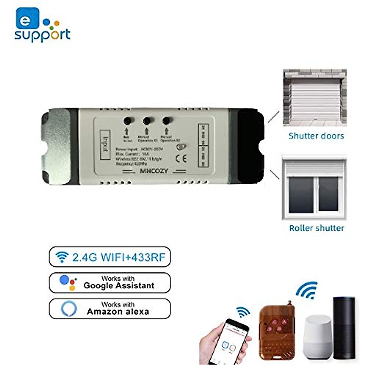 MHCOZY 2CH WiFi RF Wireless Switch Relay,Inching Self-Locking Interlock Mode,Ewelink App Remote for Access Control Smart Garage Door,Compatible with Alexa Goolge Home (USB 5V AC 85-250V)