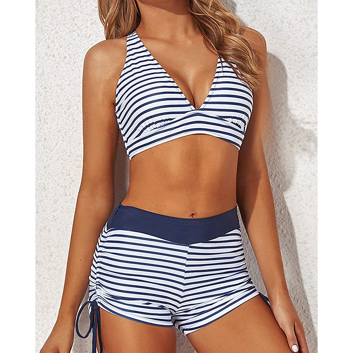 Yonique 3 Piece Tankini Swimsuits for Women Swim Tank Top Bathing Suits with Boy Shorts and Bra Athletic Swimwear Blue XL