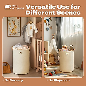 2Pack Linen Fabric Laundry Basket, 50L Baby Hamper for Nursery, Waterproof Storage Baskets for Toys, Dirty Clothes, Blankets, Kid Laundry Baskter for Bedroom, Living Room and Nursery, Beige