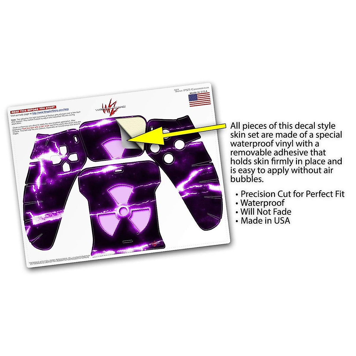 WraptorSkinz Skin Wrap compatible with Sony PS5 DualSense Controller Radioactive Purple (CONTROLLER NOT INCLUDED)