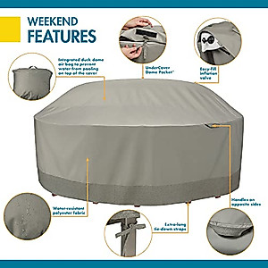 Duck Covers Weekend Water-Resistant Outdoor Round Table & Chair Cover with Integrated Duck Dome, 106 x 32 Inch, Moon Rock, Patio Covers for Outdoor Furniture