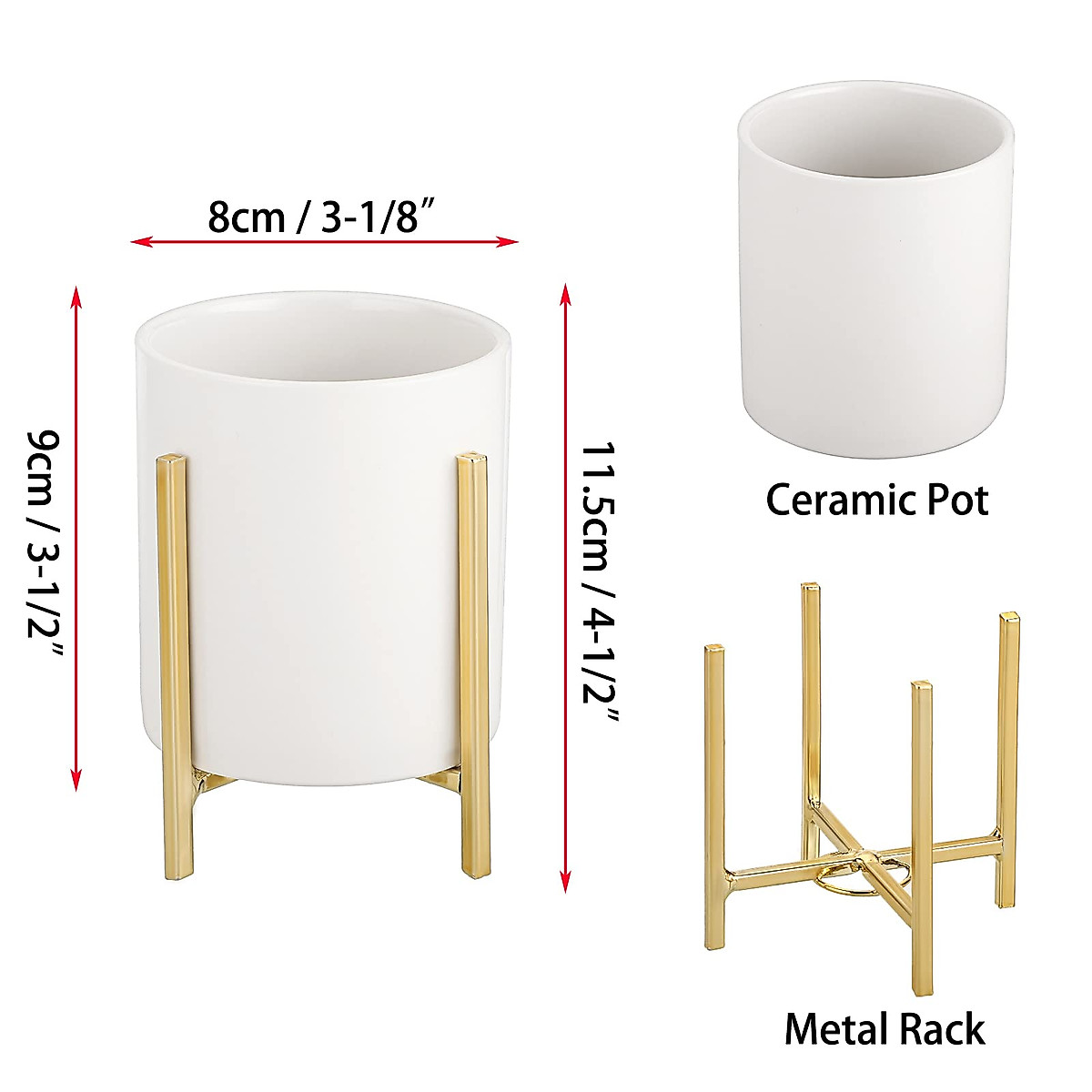 JUXYES Pack of 3 Ceramic Silverware Holder For Table Setting, White Cutlery Holder Holder With Golden Metal Bracket, Small Flatware Caddy Organizer Utensil Holder Organizer for Kitchen Dining Tables