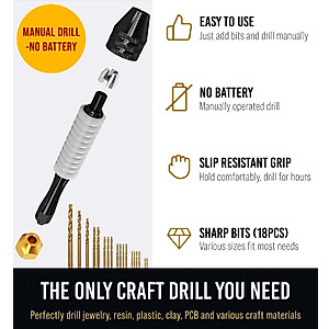 Pin Vise Small Hand Drill for Jewelry Making - Craft911 Manual Craft Drill Sharp HSS Micro Mini Twist Drill Bits Set for Resin, Rotary Tools for Wood, Jewelry, Plastic, Miniature - Golden