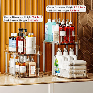 Yieach 2 Sets 9.7" Tall Under Sink Organizers And Storage,Multi-Purpose 2 Tier Under Bathroom Sink Organizer and Under Cabinet Storage,Clear Pull Out Medicine Cabinet Organizer With 8 Movable Dividers