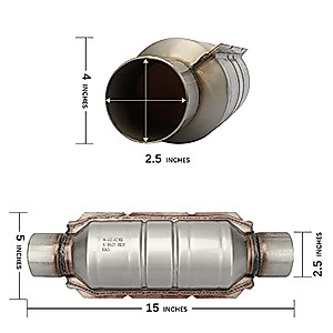 MAYASAF 2.5" Inlet/Outlet Universal Catalytic Converter, with O2 Port & Heat Shield (EPA Compliant)