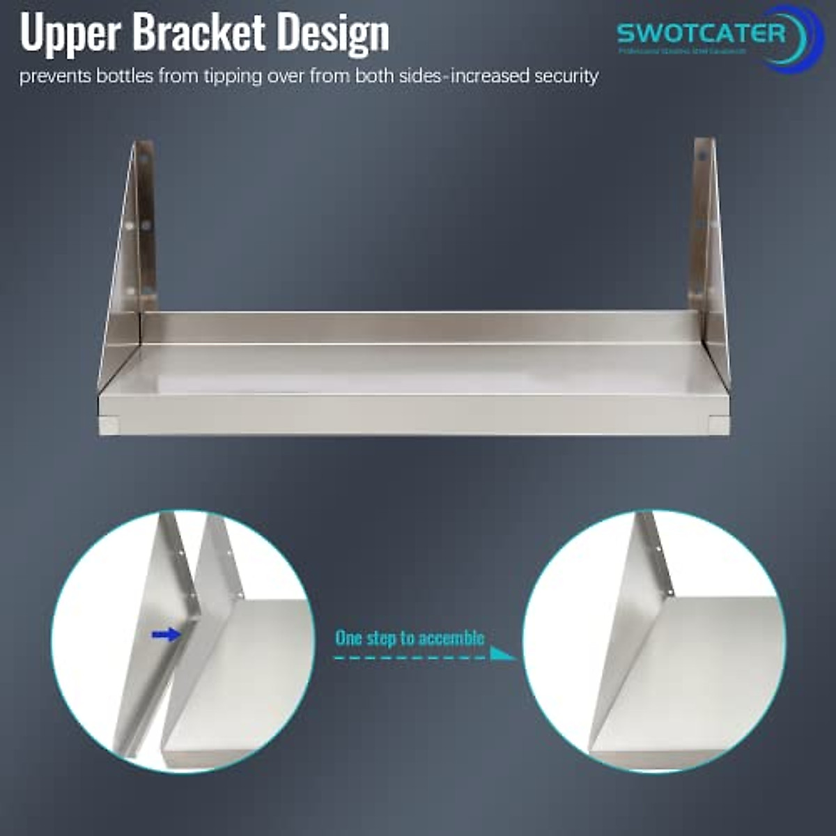 SWOTCATER Stainless Steel Shelf 12"x36" 260LB, Commercial Wall Mounted Floating Shelving for Home Kitchen, Restaurant