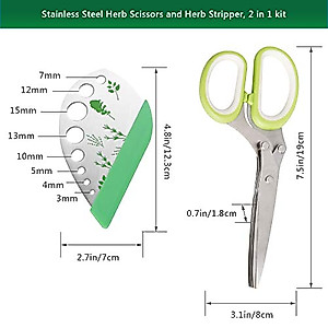 Herb Scissors Herb Stripper Set, Luxiv Stainless Steel Herb Cutter Tools 5-Blades Scissors with Herb Stripping Tool, Safe Cover, Cleaning Comb Multi-blade Herb Shears 2 IN 1 Herb Tools Kits (Green)