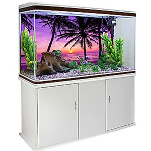 Monroda Purple Coast Aquarium Background, Durable PVC Adhesive Backdrop Aquarium Poster Fish Tank Backgrounds Decorative Paper 18.4x30.4inch, Beach Dusk Seaside Tropical Plants
