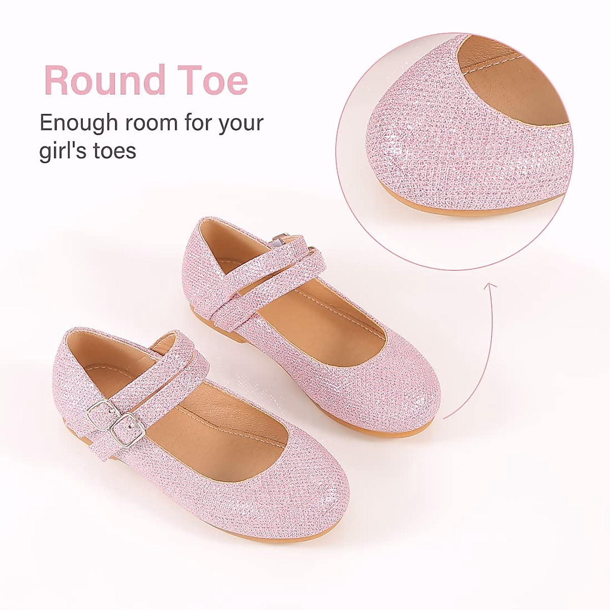 JTENGYAO Girls Pink Sequin Ballet Shoes Mary Jane Flat Shoes for Girls Ballerina Flats Dress Shoes for Party Wedding School Size 1