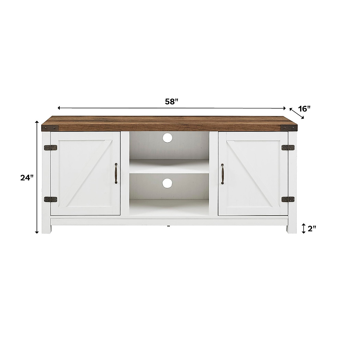 Walker Edison Larae Modern Farmhouse Two-Tone Barn Door Stand for TVs up to 65 Inches, Without Fireplace, Rustic Oak/White