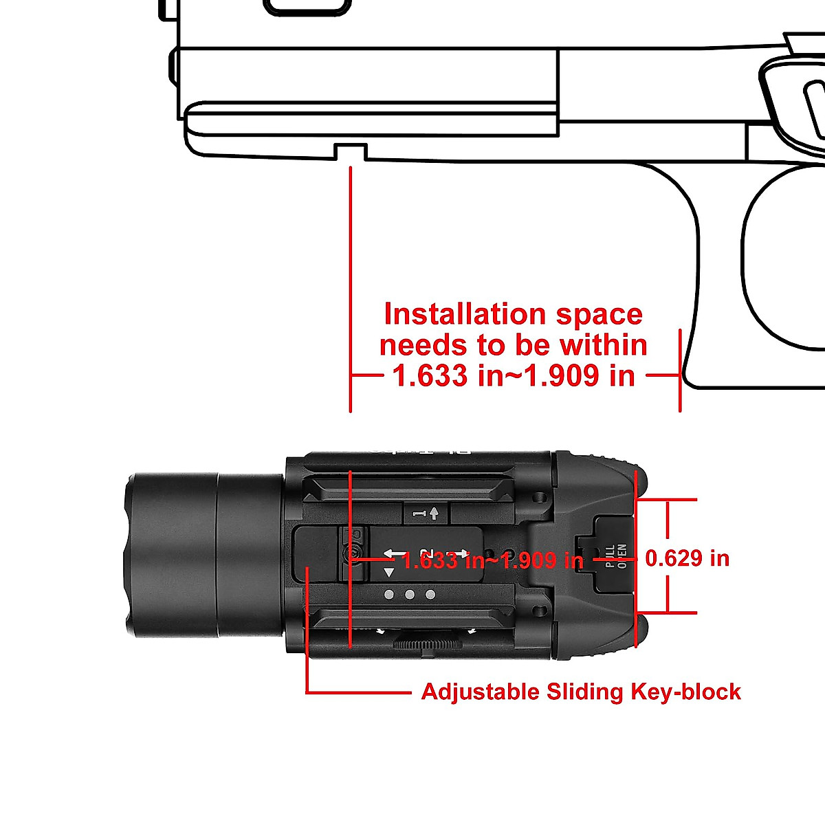 OLIGHT PL Turbo Weaponlight, 800-Lumen 515 Meters Long-Range Tactical Flashlight, 66,300 High Candela Compact Rail-Mounted light with Strobe Function and Rail Locating Keys, Fits Picatinny and GL Rail