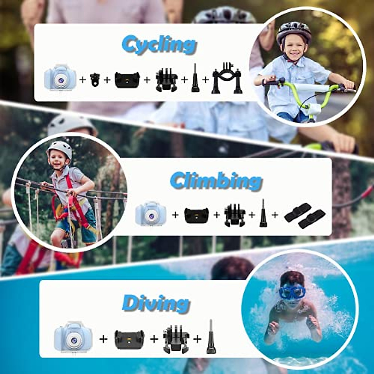 BKMLSR Kids Video Camera Waterproof 1080P HD 12MP Digital Children Action Cameras Toddler Camcorder with 32GB Card for 3-12 Years Old Girls Boys Christmas Birthday Gifts - Blue