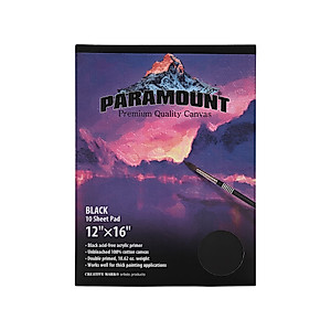 Paramount Universal Primed Premium Cotton Black Canvas Pads - Black - 12" x 16" - 10 Sheets - Universal Double Primed Cotton Canvas Pads for Students, Drawing, Painting, Travel, & More