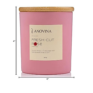 Anovina Soy Blend Rose Scented Candle with Gift Box. Non Toxic Candles for Home Rose Candle Gifts for Women, Glass Jar with Bamboo Lid. Smell The Freshly Cut Roses