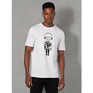 Karl Lagerfeld Paris Reflective T, Karl Character with Headphones Short Sleeve Crew Neck Men’s Shirt, White, M