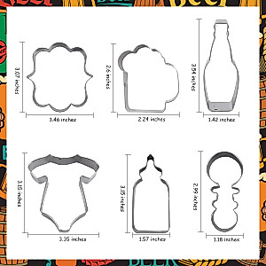 Beer Themed Cookie Cutters Stainless Steel, Baby Brewing Beer Set Beer Mug Bottle Onesie Rattle Baby Bottle Photo Plaques Dough Fondant Biscuit Molds for Baby Shower