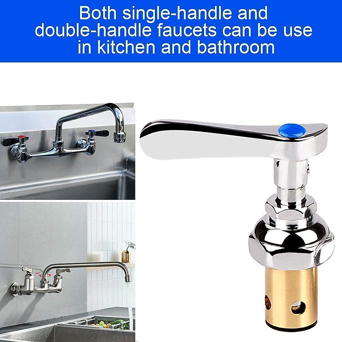 KWODE Brass Eterna Spindle Assembly Replacement Valve for Wall Mount Commercial Pre Rinse Faucet, Cold Side Lever Handle Faucet Stem Assembly Cartridge Faucet Valve, Blue